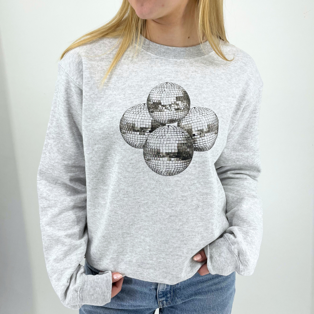 DISCO KUGLE (sort) SWEATSHIRT - GRÅ – Dinvintageshop